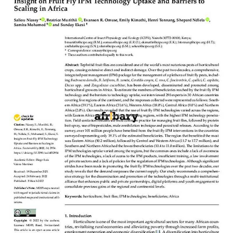 Insight on Fruit Fly IPM Technology Uptake and Barriers to Scaling in ...