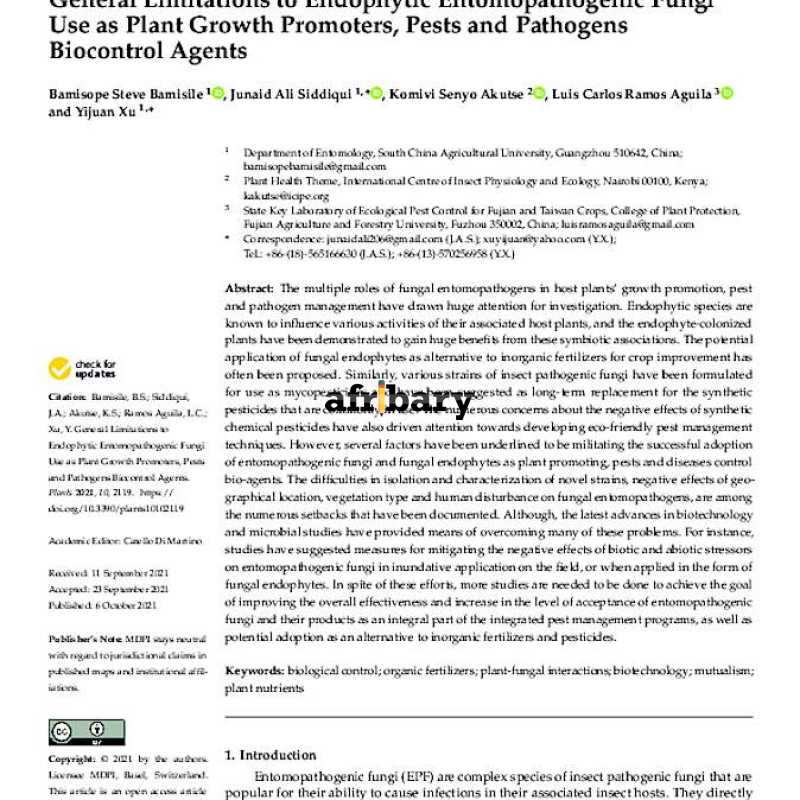 General Limitations to Endophytic Entomopathogenic Fungi Use as Plant Growth Promoters, Pests ...