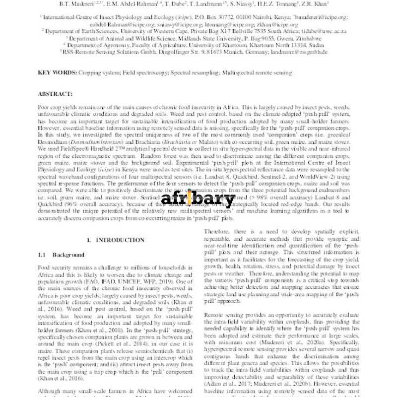 Potential of resampled multispectral data for detecting desmodium ...
