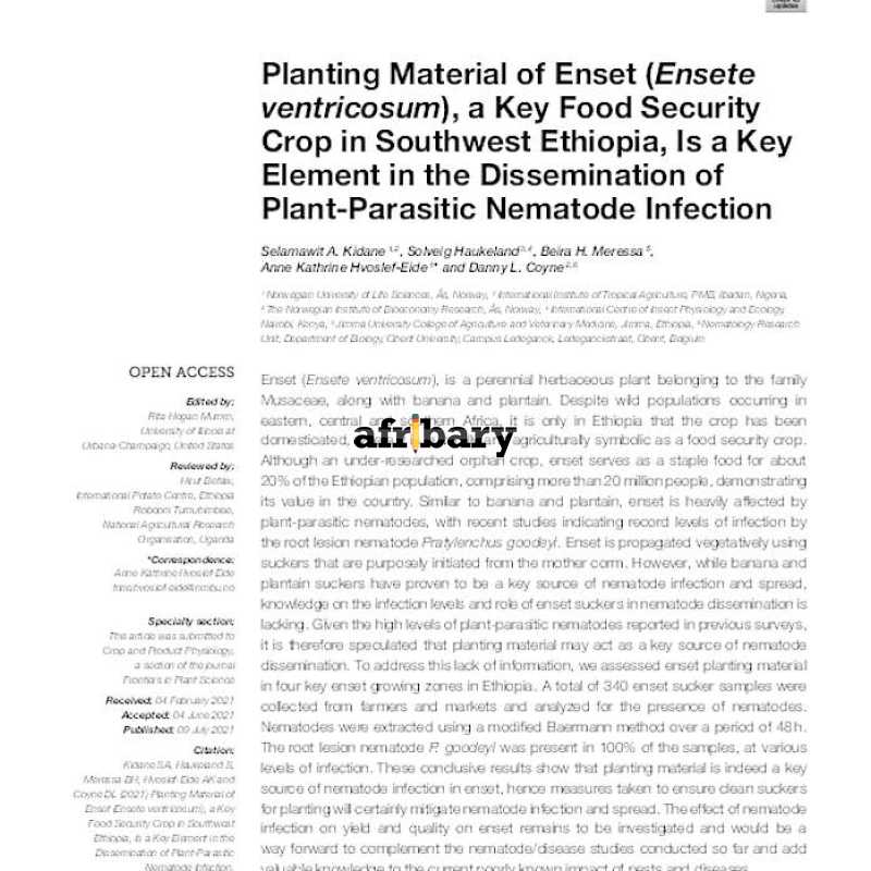 Planting Material of Enset (Ensete ventricosum), a Key Food Security ...