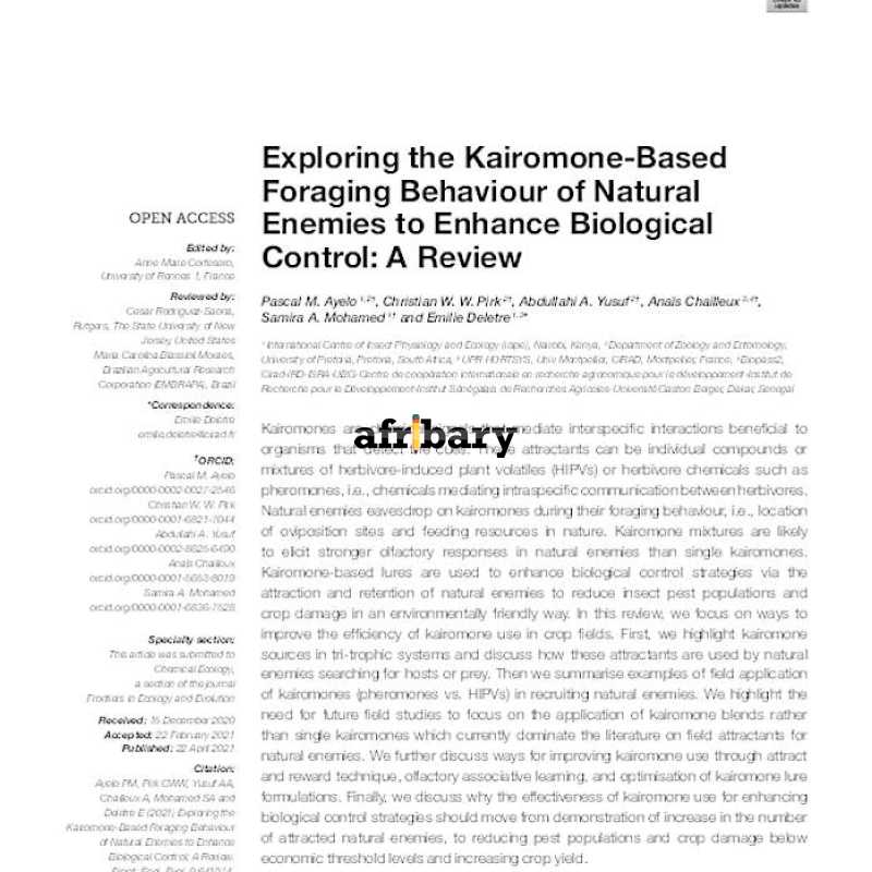 Exploring the Kairomone-Based Foraging Behaviour of Natural Enemies to Enhance Biological ...