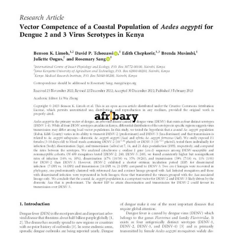 Vector Competence of a Coastal Population of Aedes aegypti for Dengue 2 ...