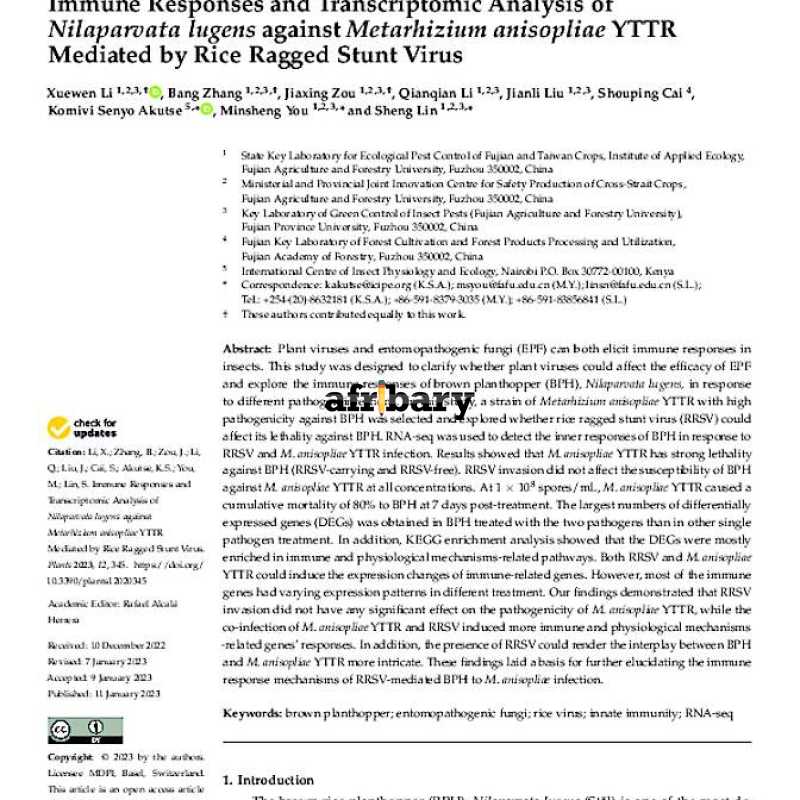 Immune Responses and Transcriptomic Analysis of Nilaparvata lugens against Metarhizium ...