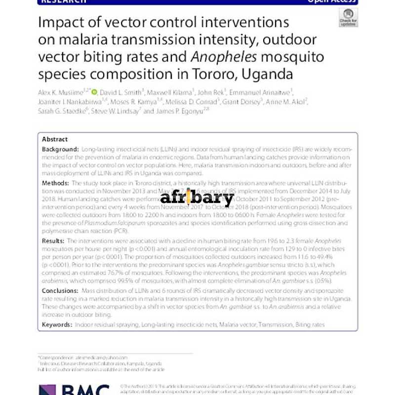Impact of vector control interventions on malaria transmission ...