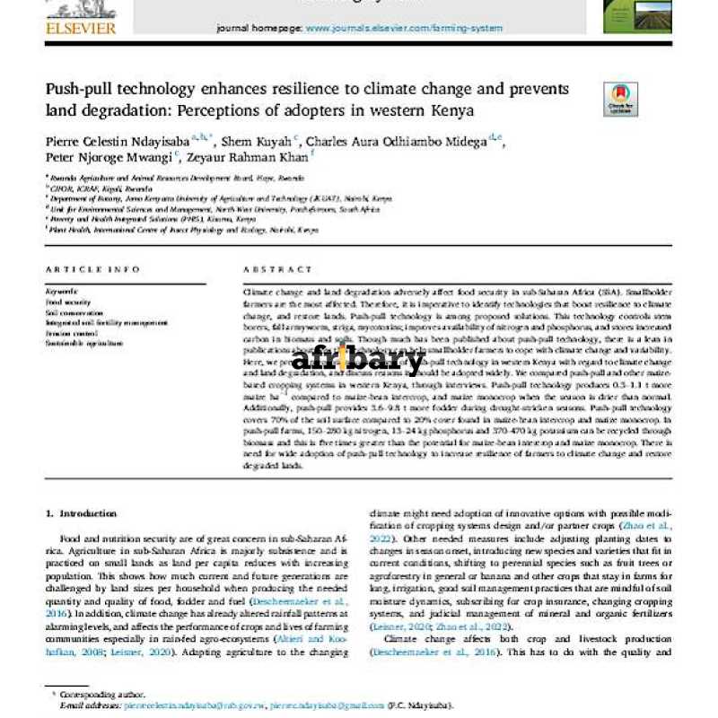 Push-pull technology enhances resilience to climate change and prevents ...