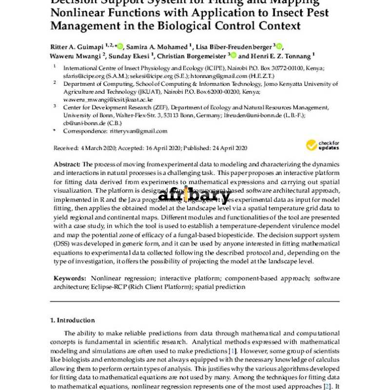 Decision support system for fitting and mapping nonlinear functions with application to insect ...