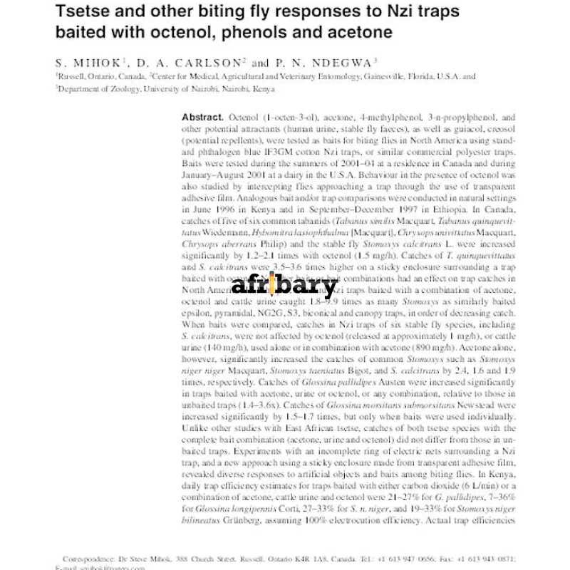 Tsetse and other Biting Fly Responses to Nzi Traps Baited with Octenol ...