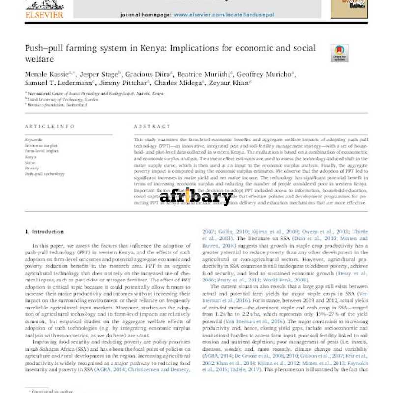 Push-pull farming system in Kenya: Implications for economic and social ...