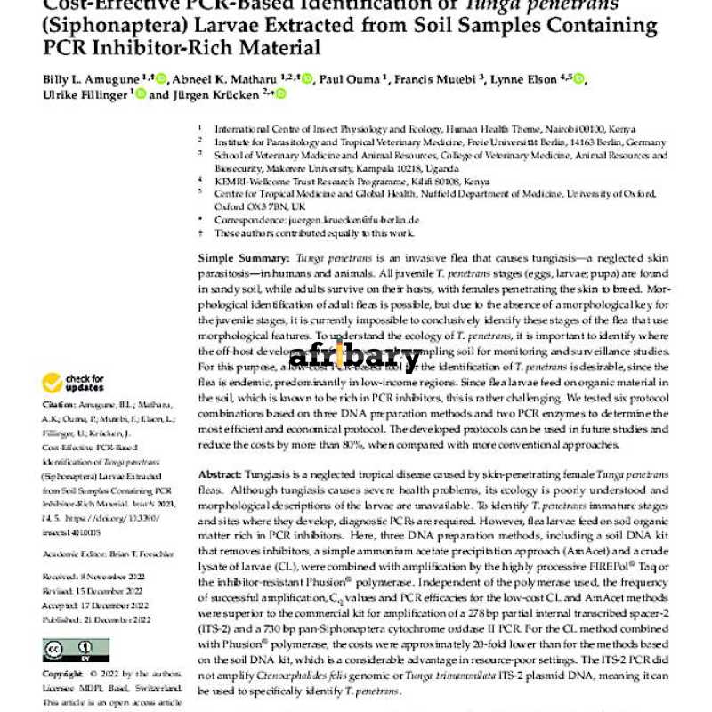 Cost-Effective PCR-Based Identification of Tunga penetrans ...
