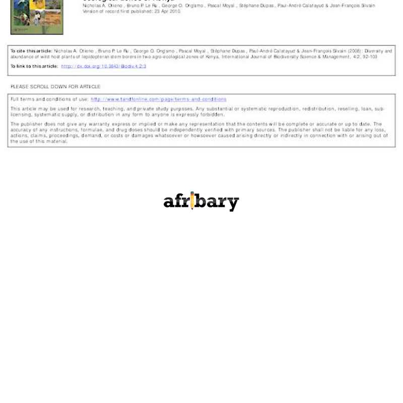 Diversity and Abundance of Wild host Plants of Lepidopteran Stem borers ...