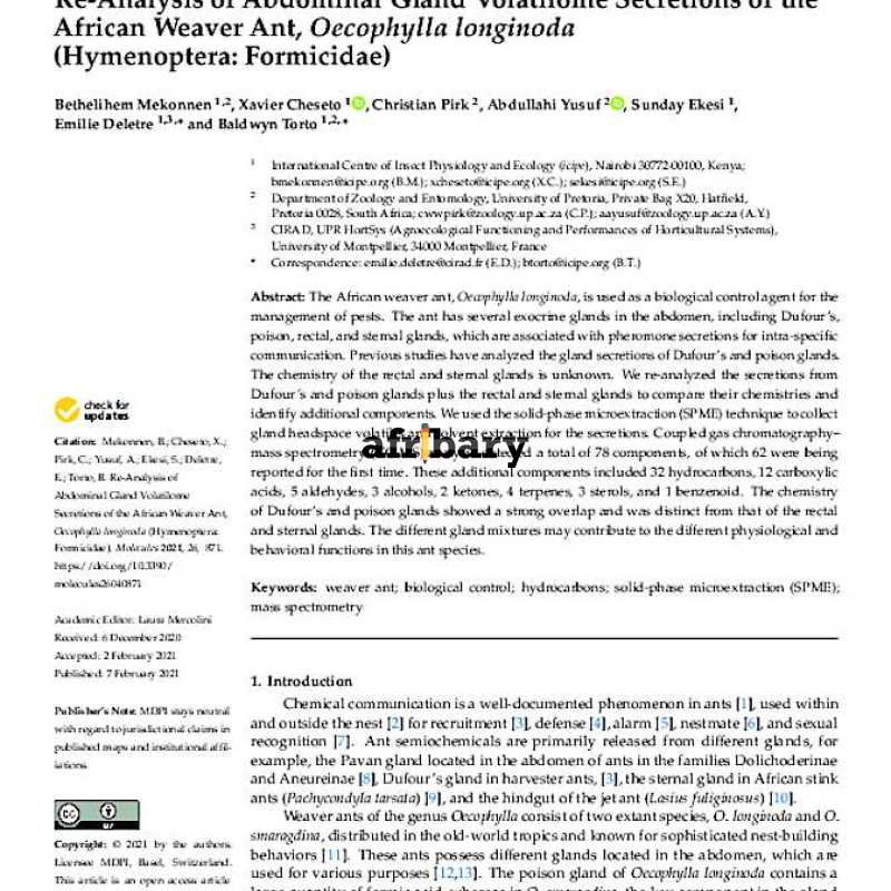 Re-Analysis of Abdominal Gland Volatilome Secretions of the African ...