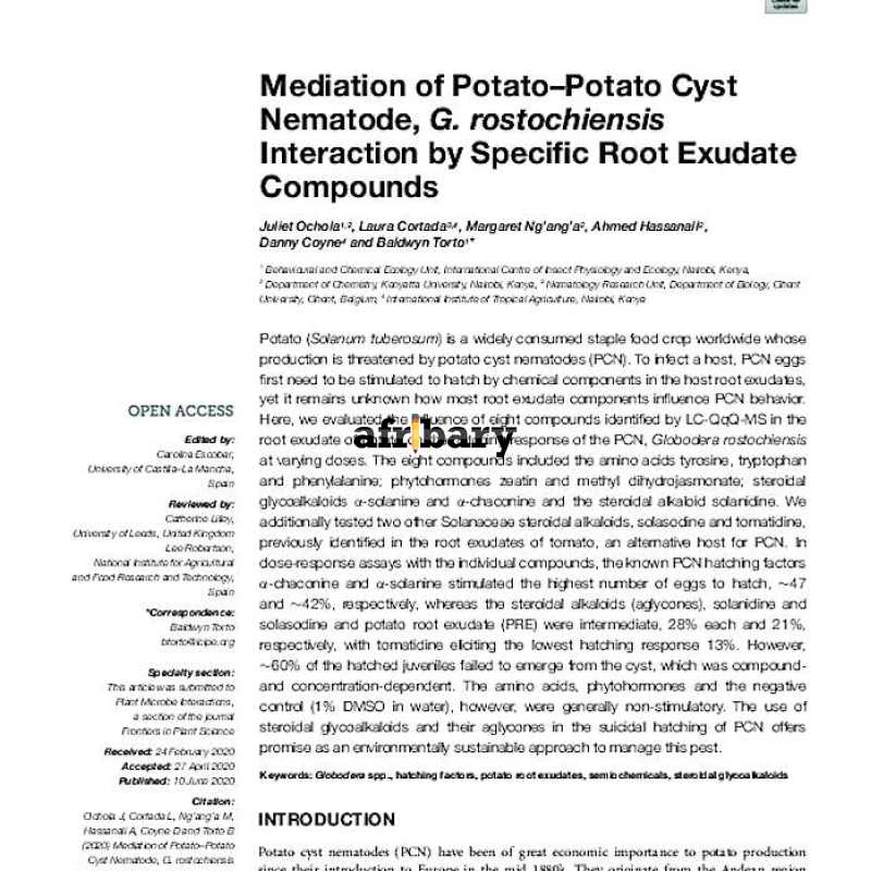 Mediation of potato–potato cyst nematode, Globodera rostochiensis ...