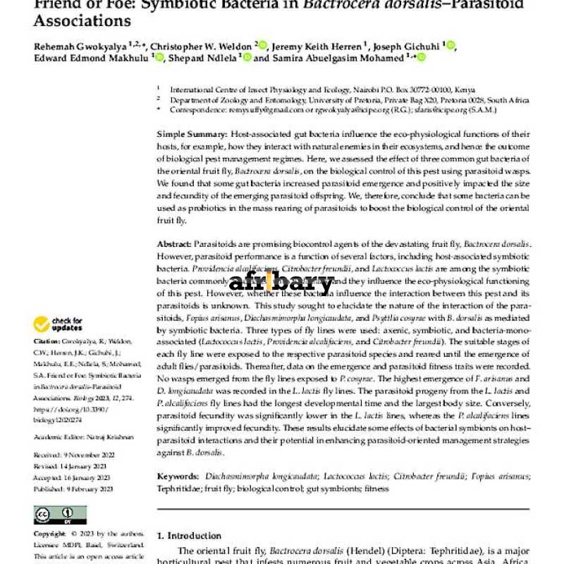 Friend or Foe: Symbiotic Bacteria in Bactrocera dorsalis–Parasitoid Associations | Afribary