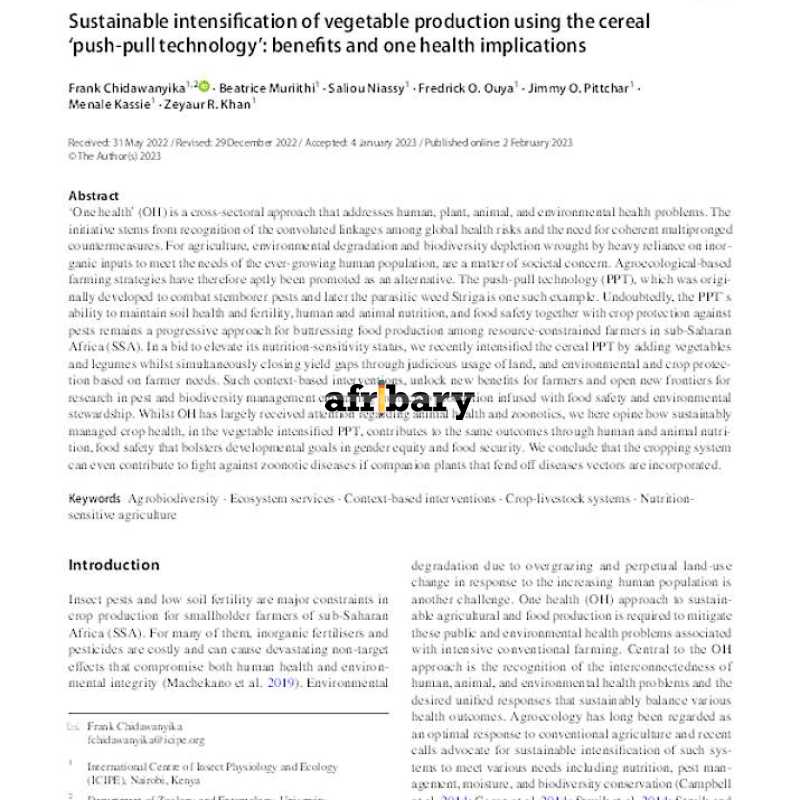 Sustainable Intensification of Vegetable production using the Cereal ...