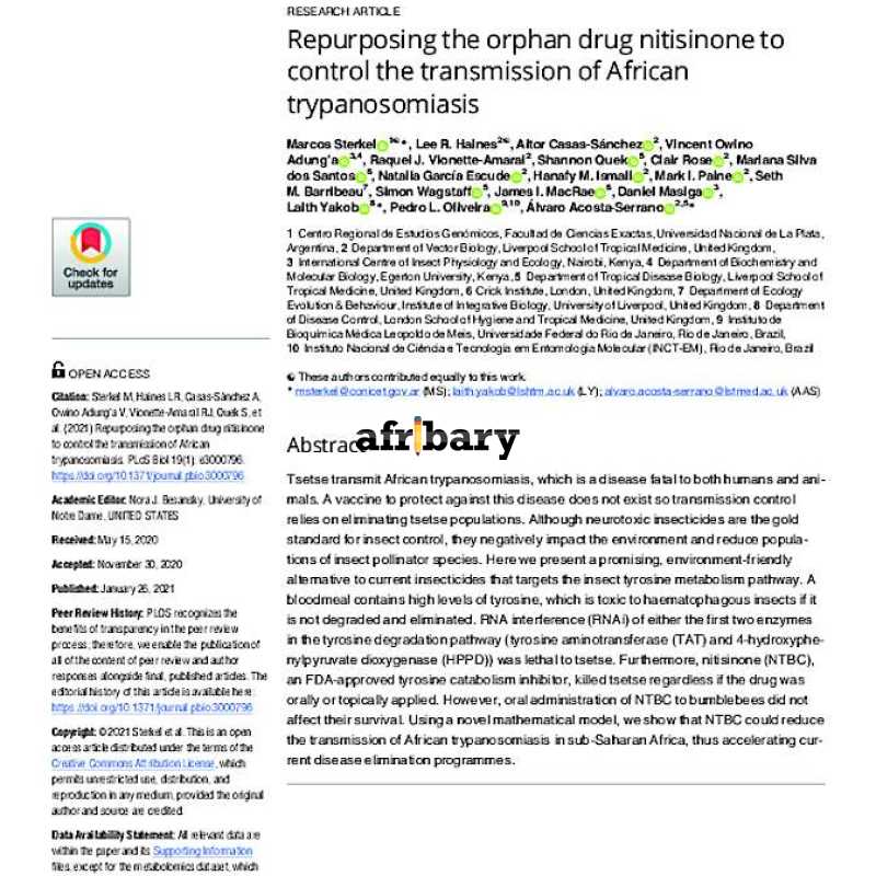 Repurposing the orphan drug nitisinone to control the transmission of ...