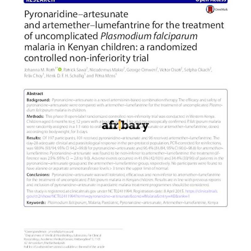 Pyronaridine–artesunate and artemether–lumefantrine for the treatment ...