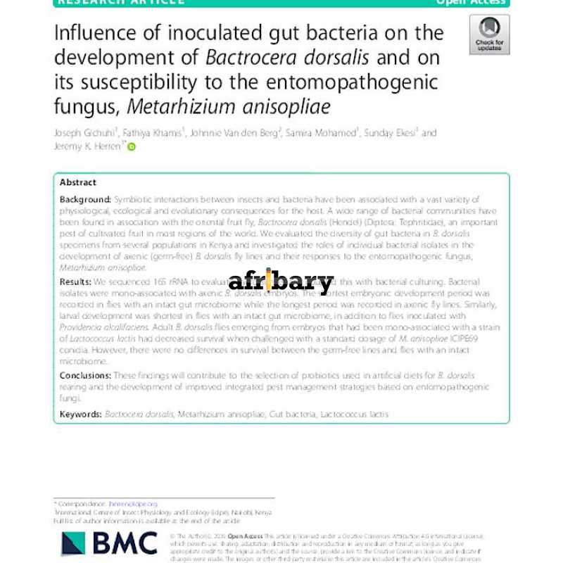 Influence of inoculated gut bacteria on the development of Bactrocera dorsalis and on its ...