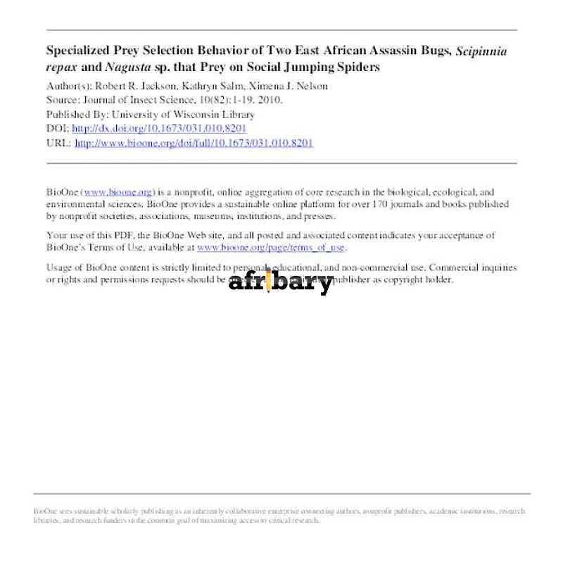 Specialized Prey Selection Behavior of Two East African Assassin Bugs ...