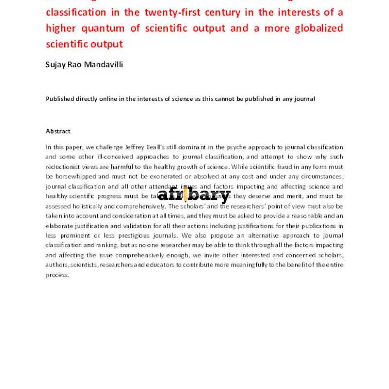 Rethinking Journal classification: Rethinking Journal classification in ...