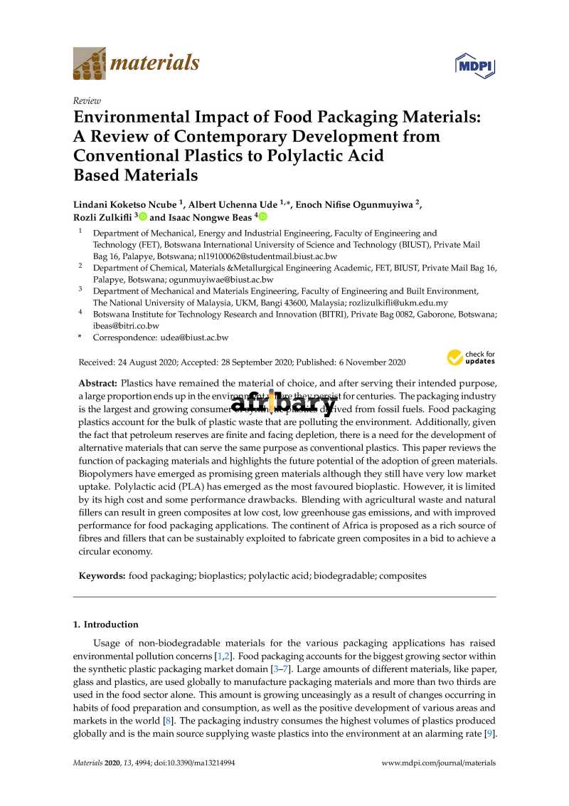 Environmental impact of food packaging materials: a review of ...