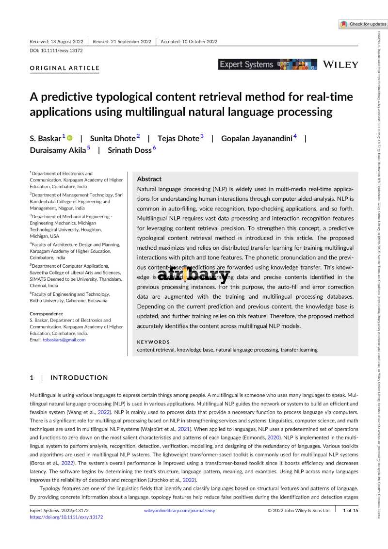 A predictive typological content retrieval method for real-time application using multilingual ...