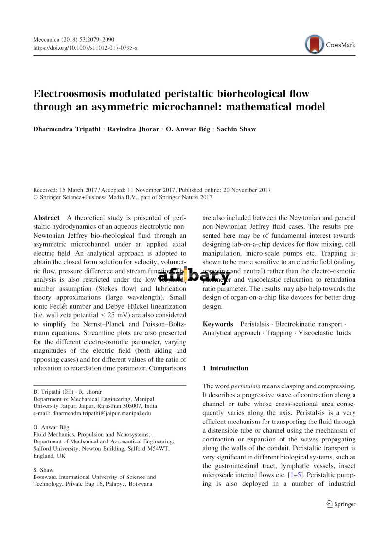 Electroosmosis modulated peristaltic biorheological flow through an ...