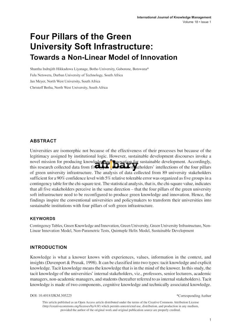 Four Pillars of the Green University Soft Infrastructure: Towards a Non ...