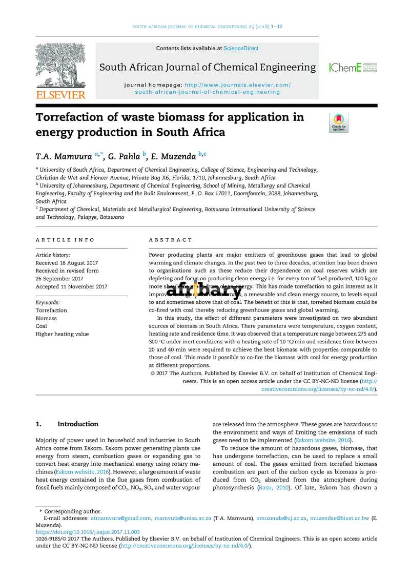 Torrefaction of waste biomass for application in energy production in ...