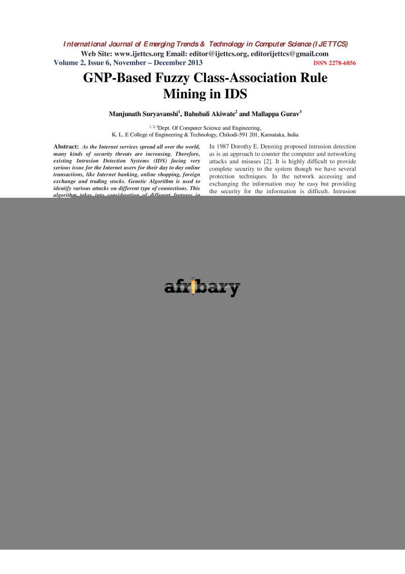 GNP-Based Fuzzy Class-Association Rule Mining in IDS | Afribary