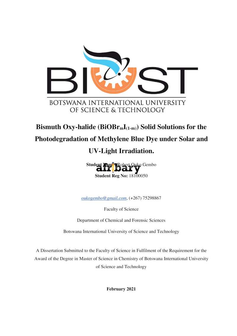 Bismuth Oxy-halide (BiOBrmI(1-m)) solid solutions for the ...