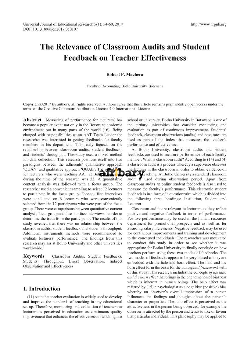 The Relevance of Classroom Audits and Student Feedback on Teacher ...