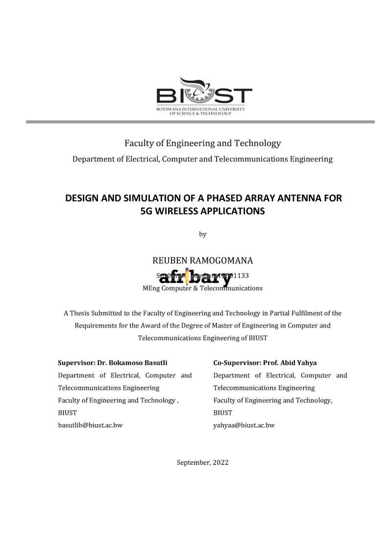 Design And Simulation Of A Phased Array Antenna For 5g Wireless Applications Afribary