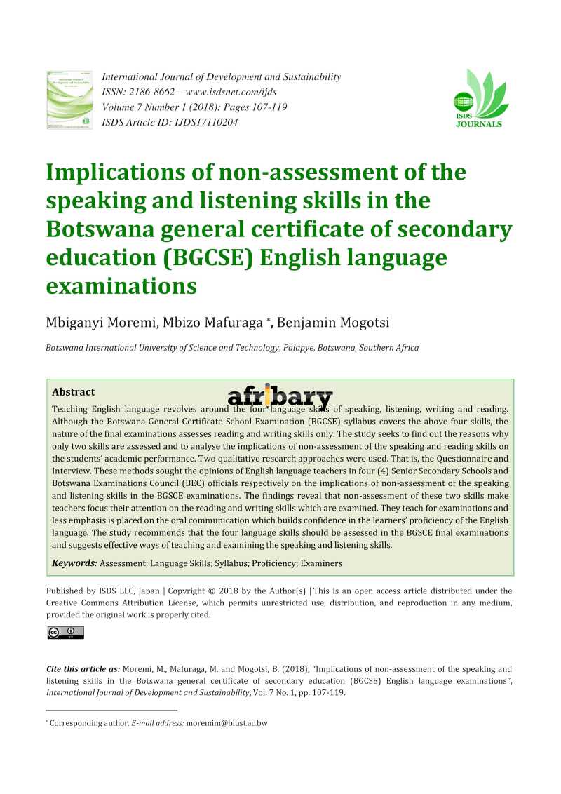 Implications of non-assessment of the speaking and listening skills in ...