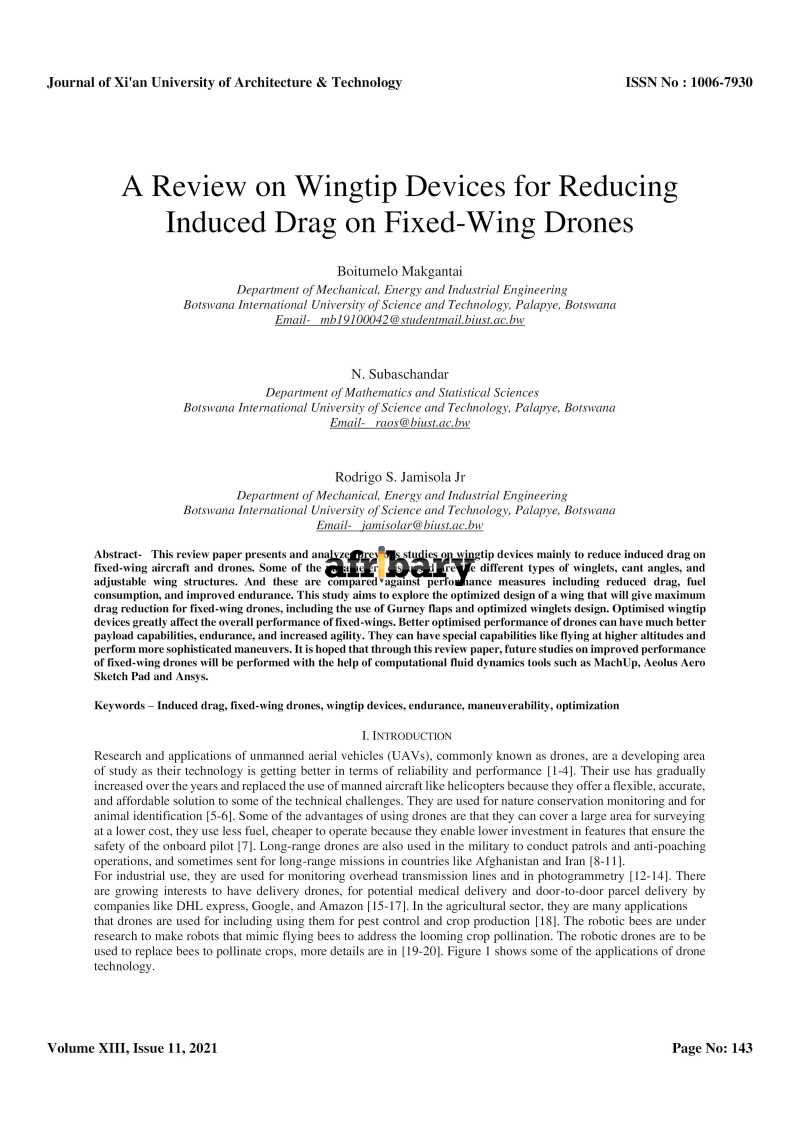 A review on wingtip devices for reducing induced drag on fixed-wing ...