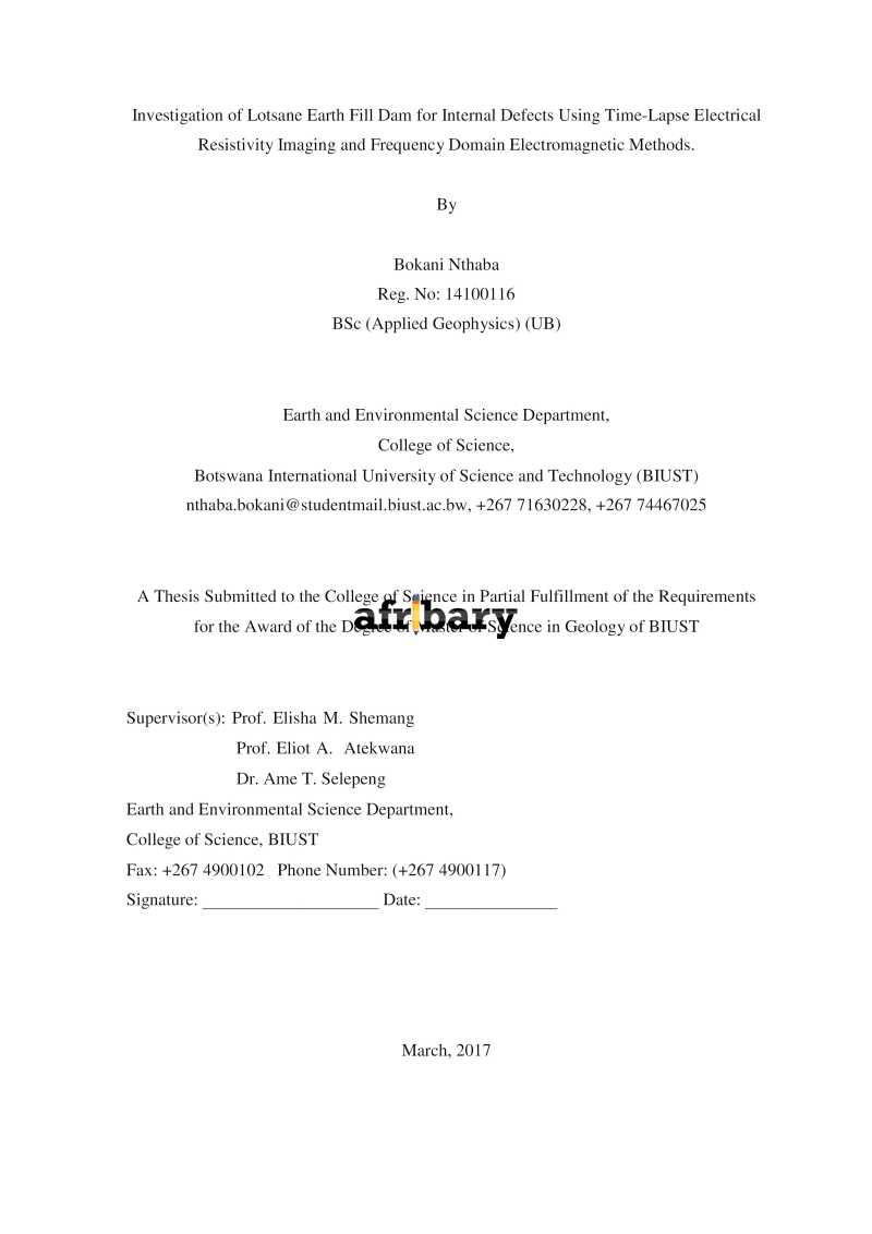 Investigation of Lotsane earth fill dam for internal defects using time ...
