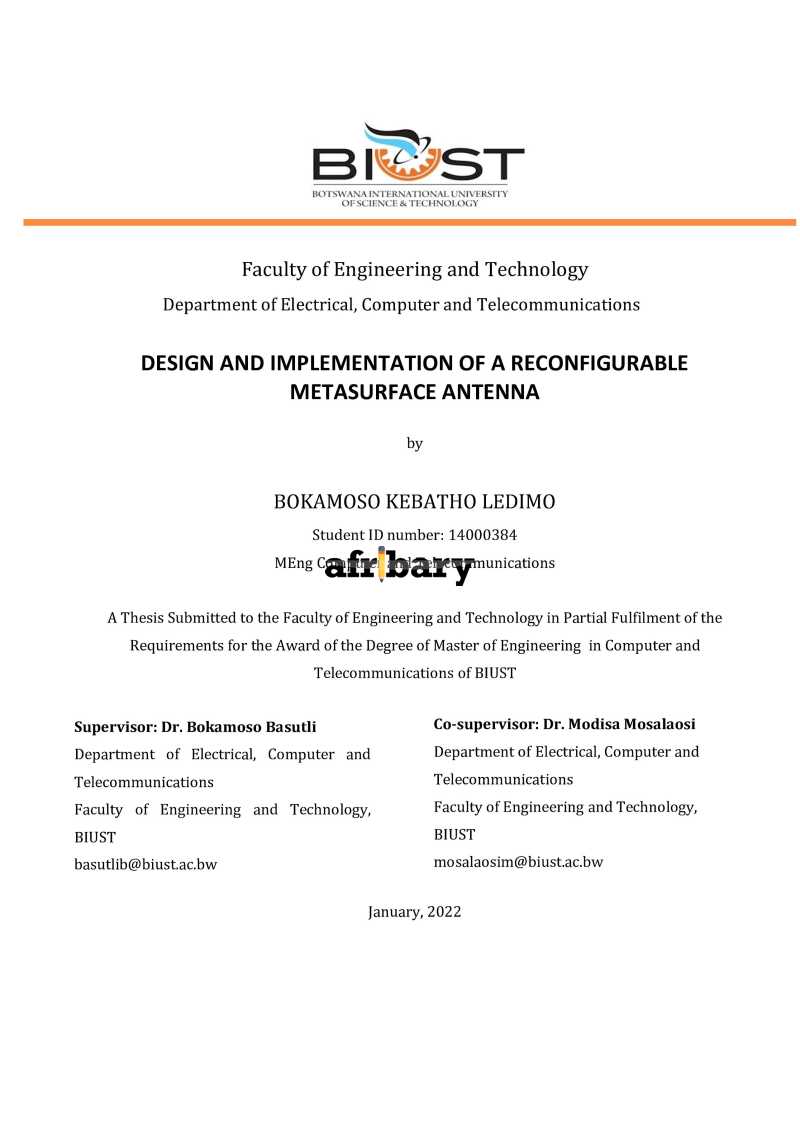 Design and implementation of a reconfigurable metasurface antenna ... Design and implementation of a reconfigurable metasurface antenna ...