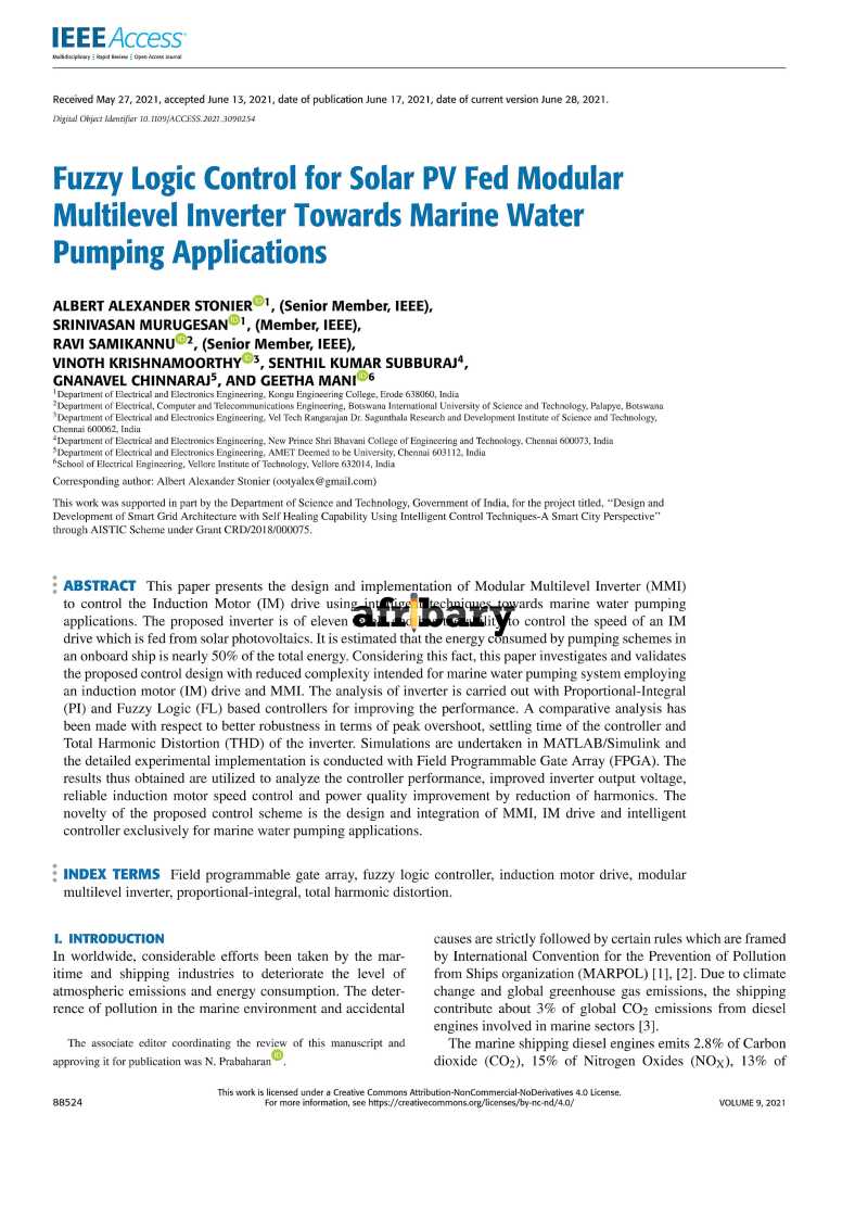 Fuzzy logic control for solar PV fed modular multilevel inverter towards marine water pumping ...