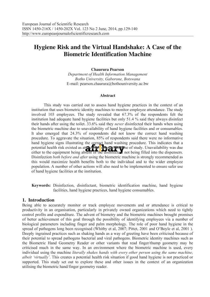 Hygiene Risk and the Virtual Handshake: A Case of the Biometric ...