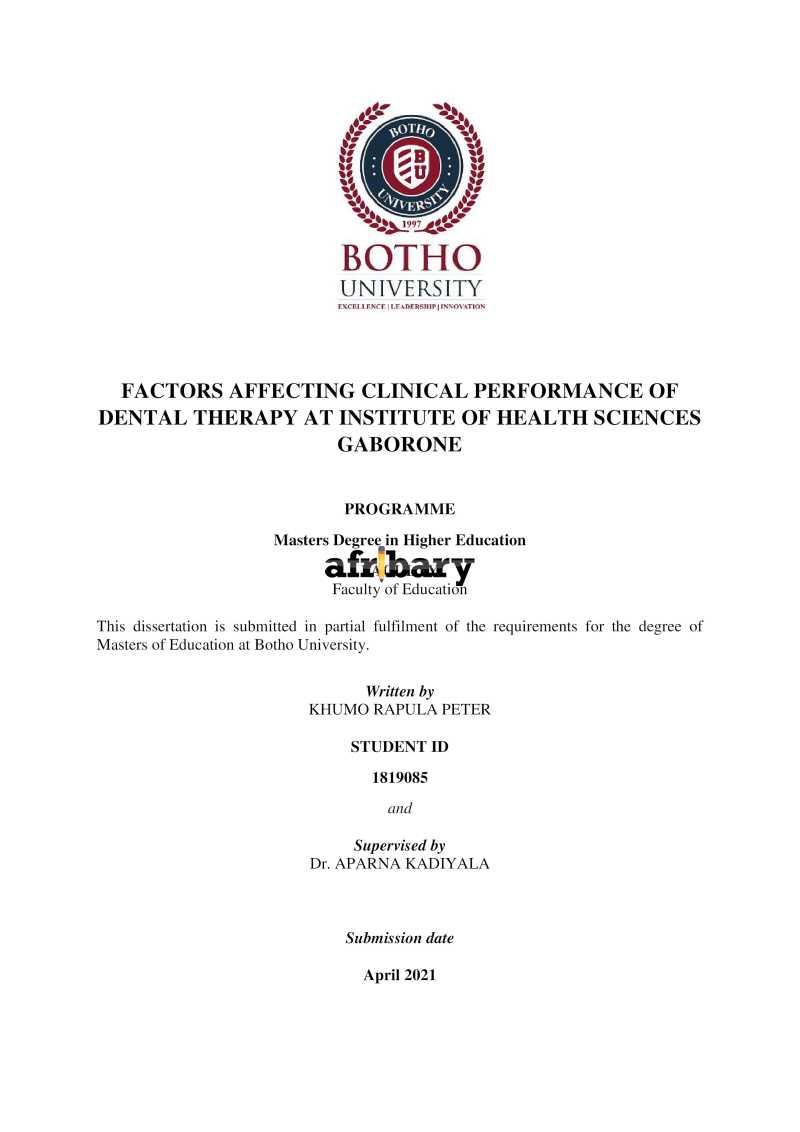 Factors Affecting Clinical Performance of Dental Therapy at Institute ...