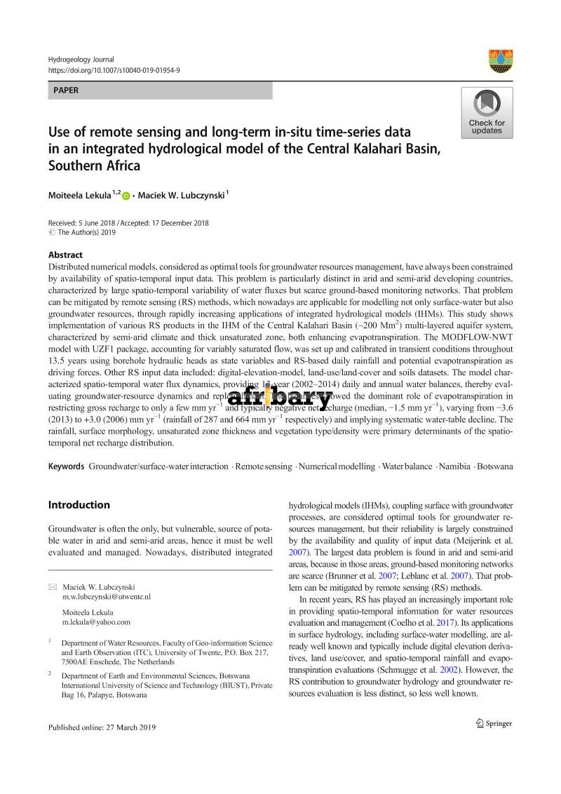 Use of remote sensing and long-term in-situ time-series data in an ...