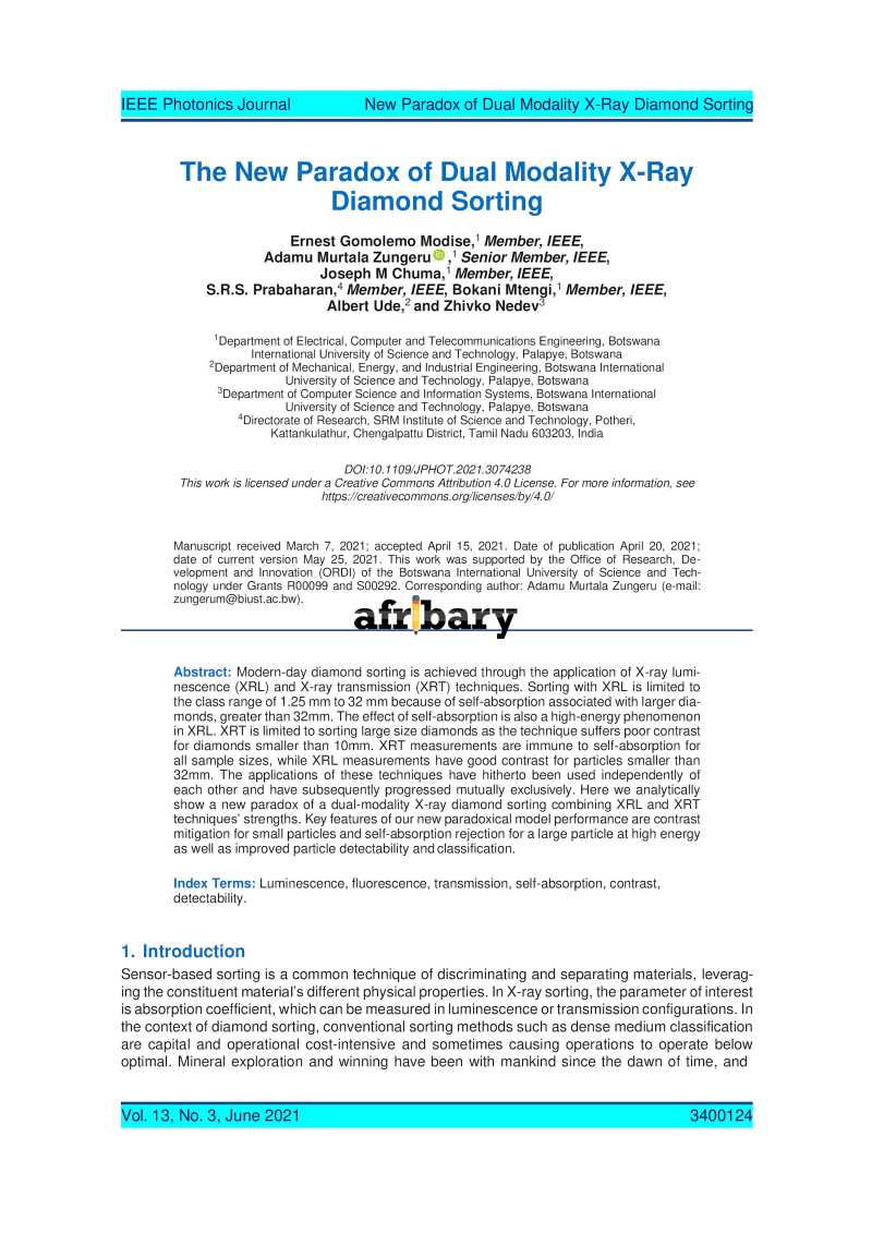 The new paradox of dual modality X-Ray diamond sorting | Afribary