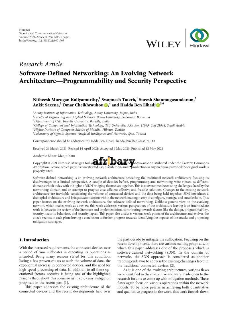 Software Defined Networking An Evolving Network Architecture—programmability And Security