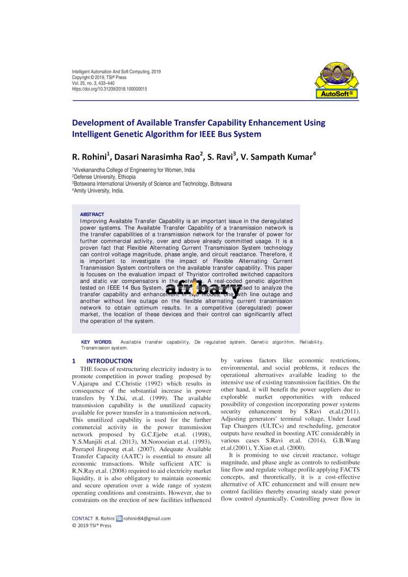Development Of Available Transfer Capability Enhancement Using