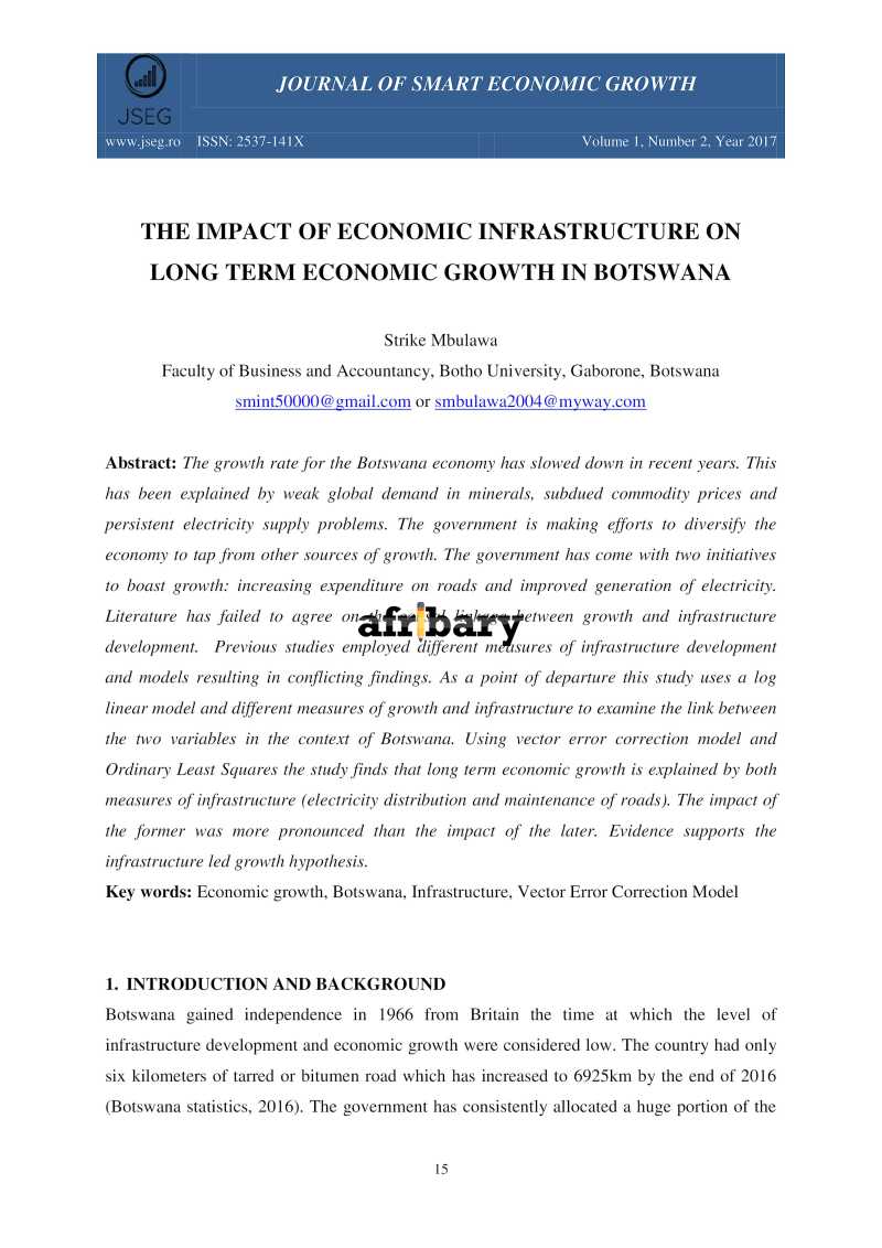 The impact of economic infrastructure on long term economic growth in ...