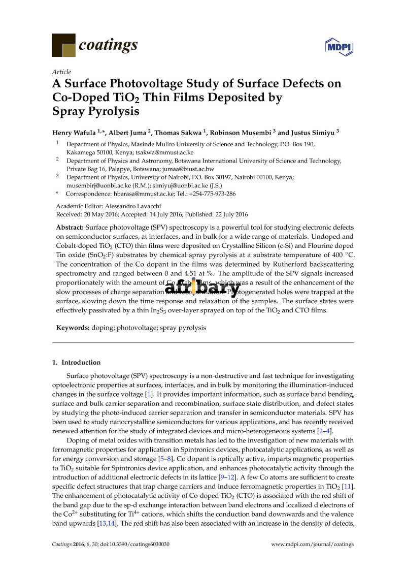 A surface photovoltage study of surface defects on Co-doped TiO2 thin ...