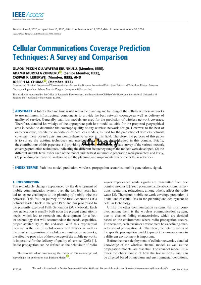 Cellular Communications Coverage Prediction Techniques A Survey And Comparison Afribary