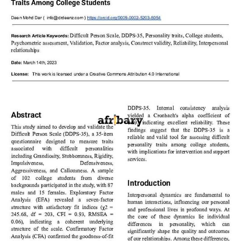 Development and Validation of the Difficult Person Scale (DDPS-35)_ A ...