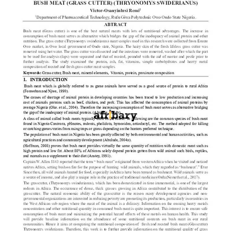 CONCENTRATION OF NUTRIENTS PRESENT IN FRESH AND ROASTED BUSH MEAT ...