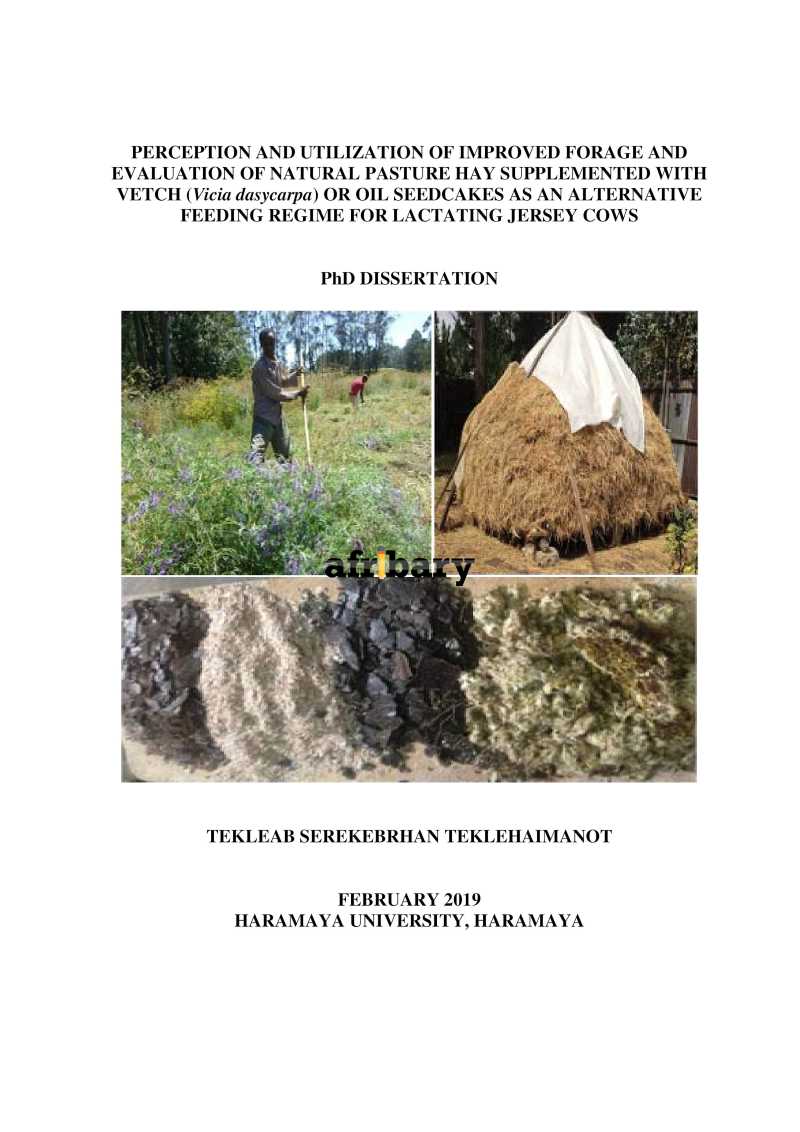 PERCEPTION AND UTILIZATION OF IMPROVED FORAGE AND EVALUATION OF NATURAL ...
