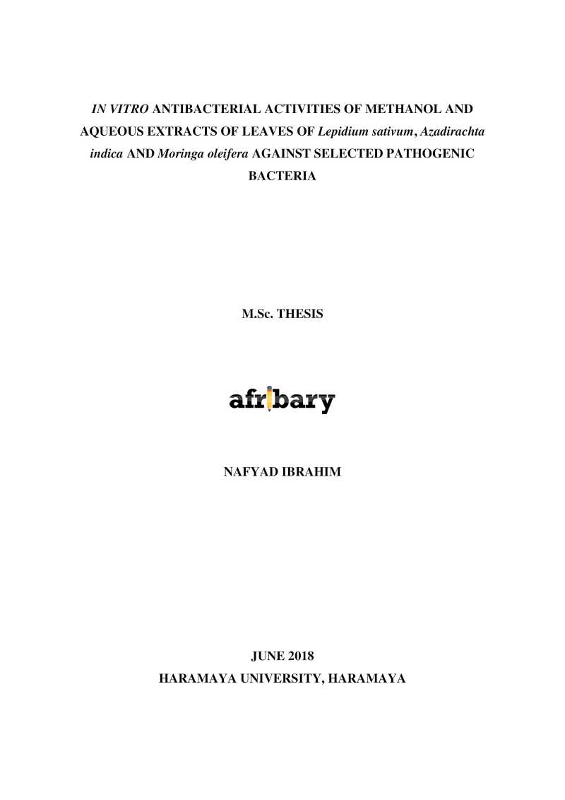 IN VITRO ANTIBACTERIAL ACTIVITIES OF METHANOL AND AQUEOUS EXTRACTS OF LEAVES OF Lepidium sativum ...
